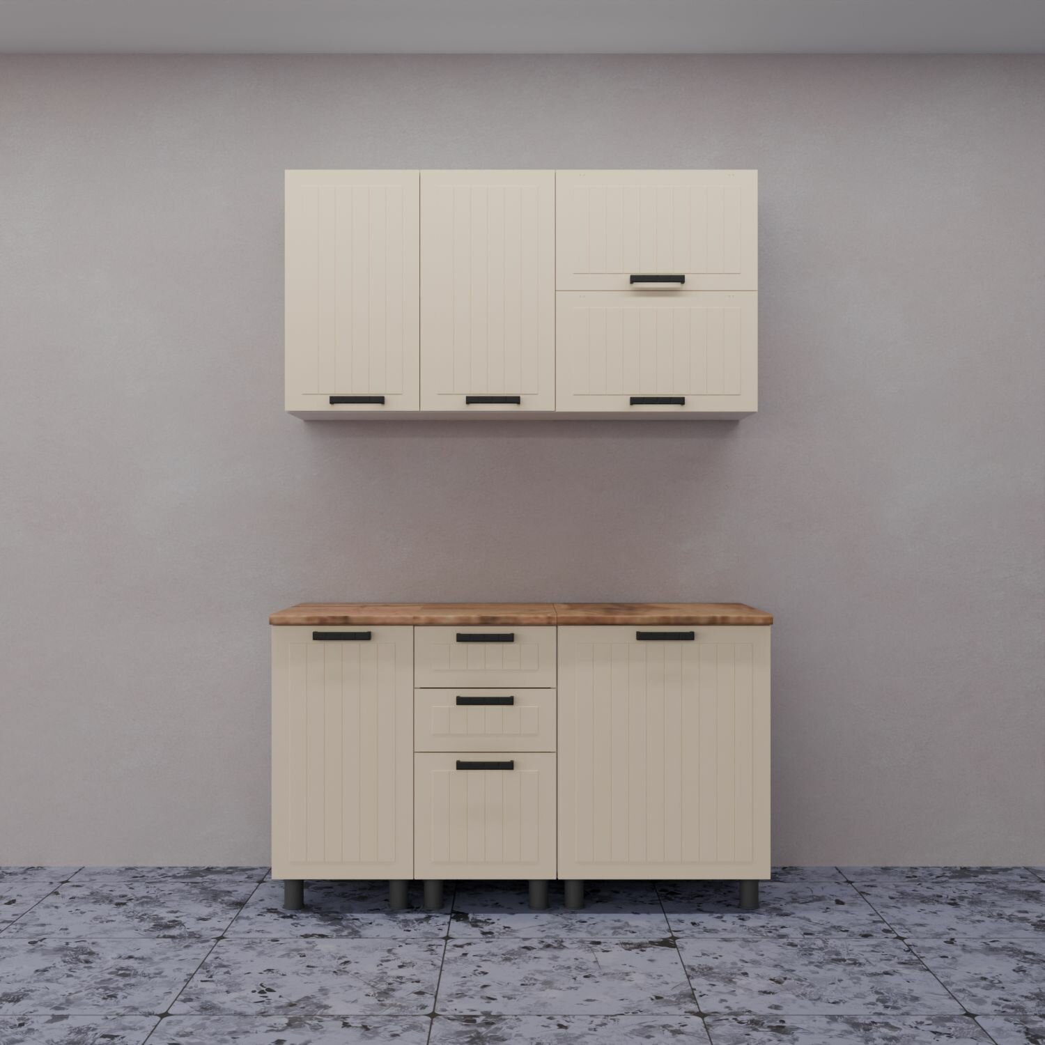 Кухонный гарнитур "Осака" 1,4м, светло-бежевый