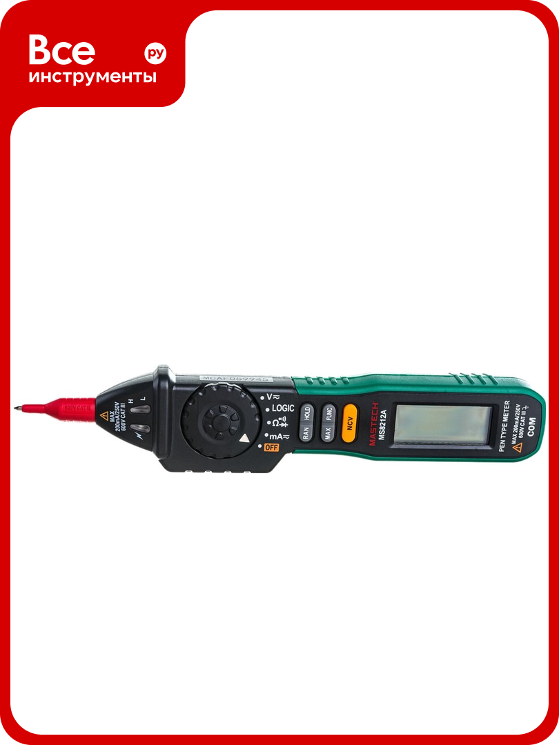 Цифровой мультиметр-ручка Mastech MS8212A, 5 В, для измерения постоянного