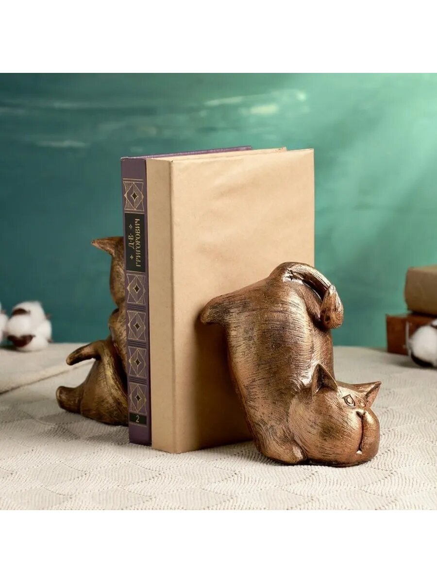 Стильный держатель для книг "Два кота" бронза