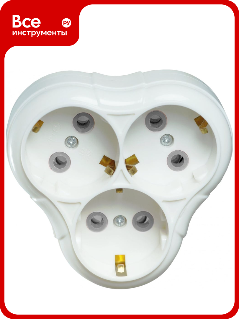 Электрический разветвитель Jilion евро (с заземлением), 3 гнезда, треугольник, 16А, белый,