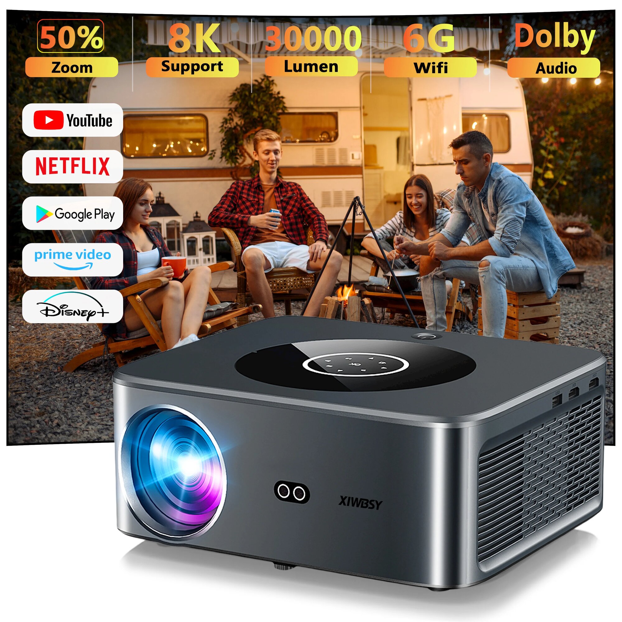 XIWBSY Новый T04B-Pro Android 4k проектор Smart Focus Bluetooth5.2 проектор 8k видео домашний кинотеатр кемпинг открытый проектор, 32G Auto Focus Dolby, вилка ЕС