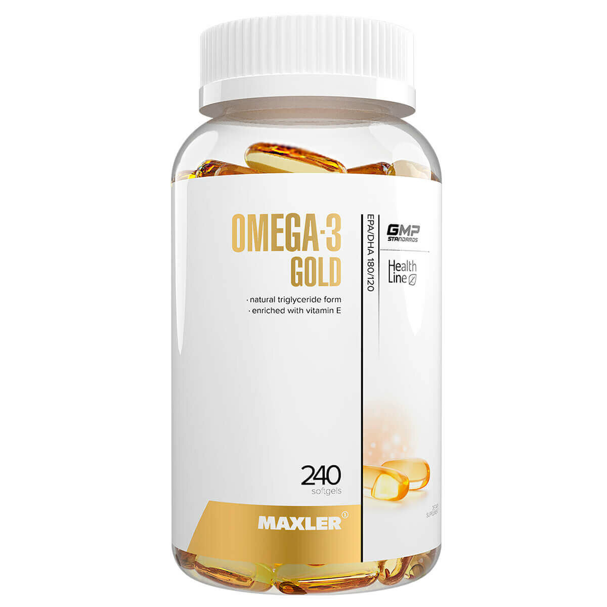 Омега с витамином Е Omega-3 Gold, 240 капсул, MAXLER