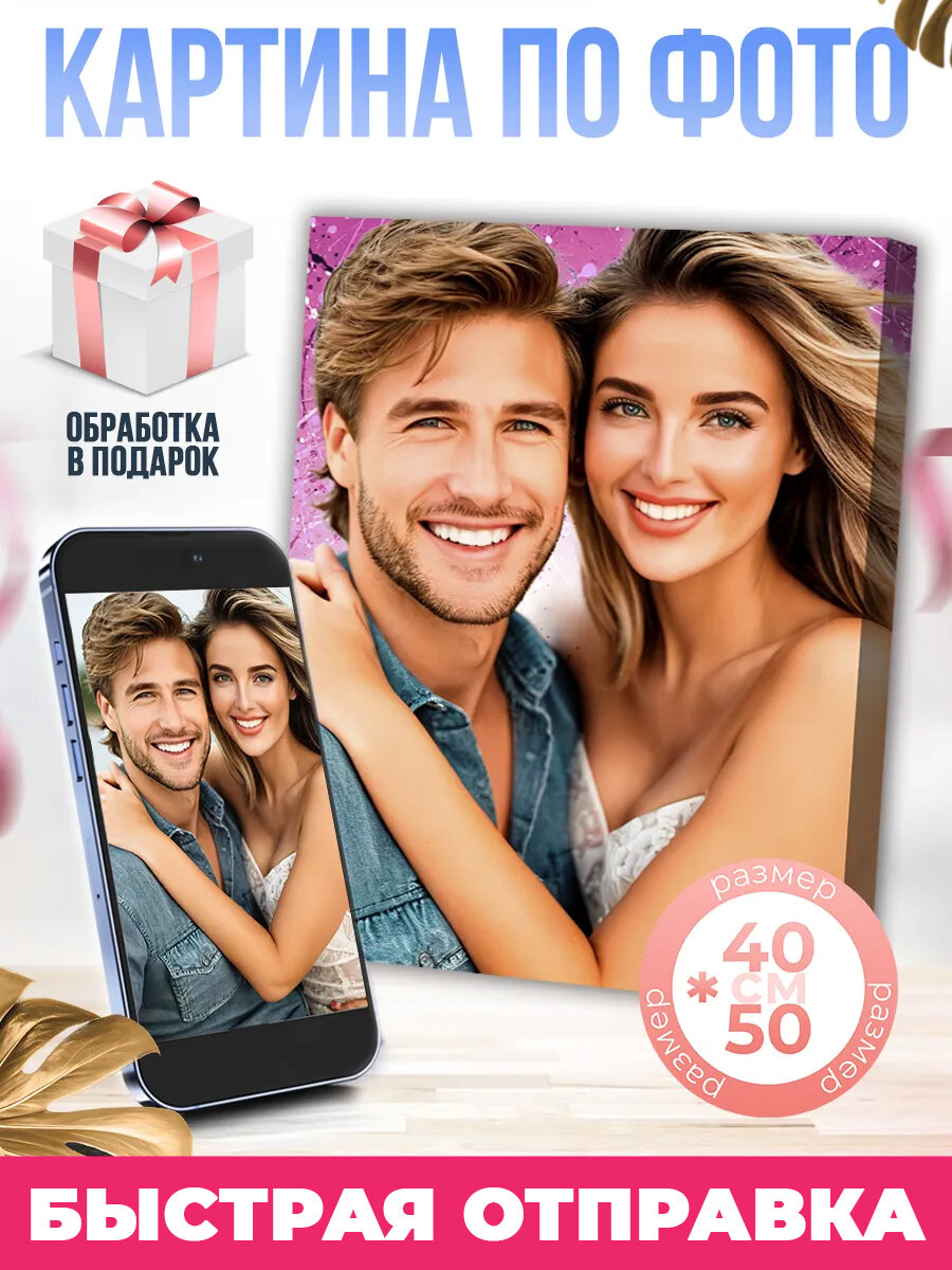 "Картина на заказ / Картина на стену / Картина по фото на холсте / Картина для интерьера / Портрет на холсте / Фото картина", 50 х 40 см