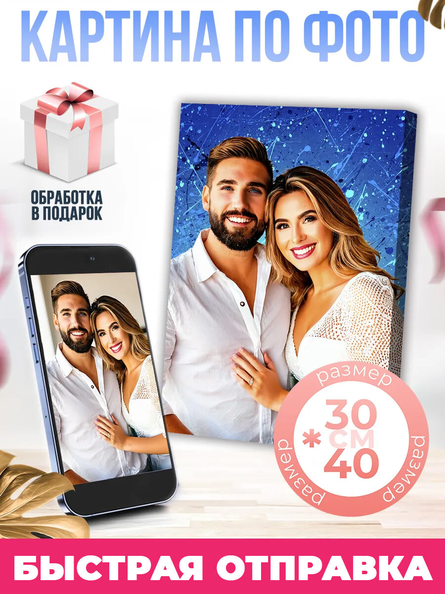"Картина на заказ / Картина на стену / Картина по фото на холсте / Картина для интерьера / Портрет на холсте / Фото картина", 50 х 40 см