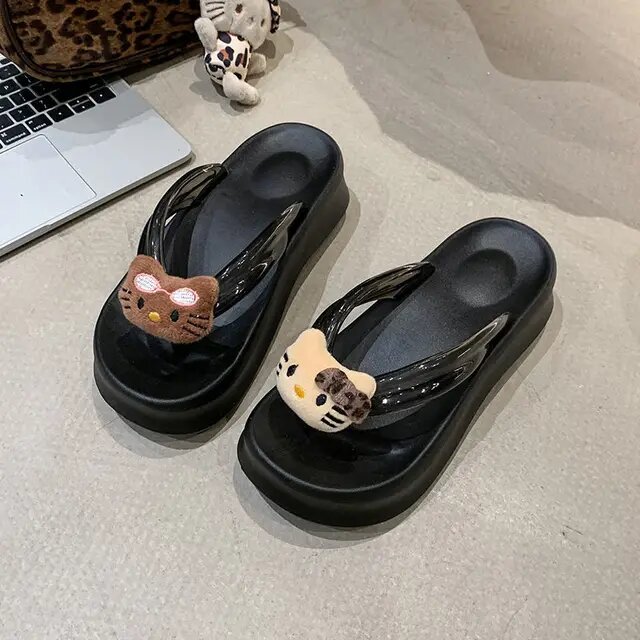 Sanrio мультфильм милые шлепанцы «Hello Kitty» женская уличная одежда летние новые тапочки на толстой подошве модные нескользящие шлепанцы