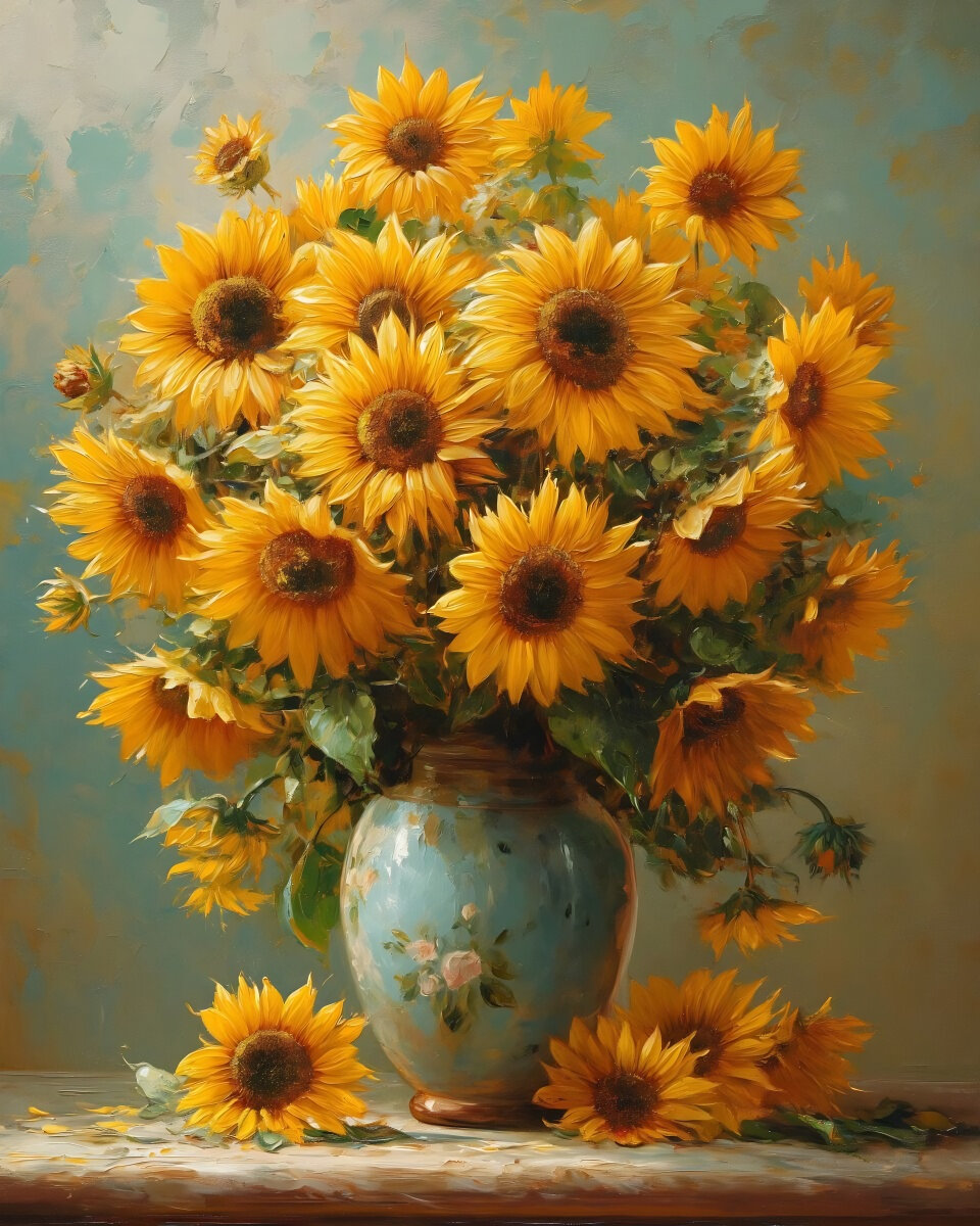 Интерьерная картина "Подсолнухи", холст на подрамнике, 30x40 см