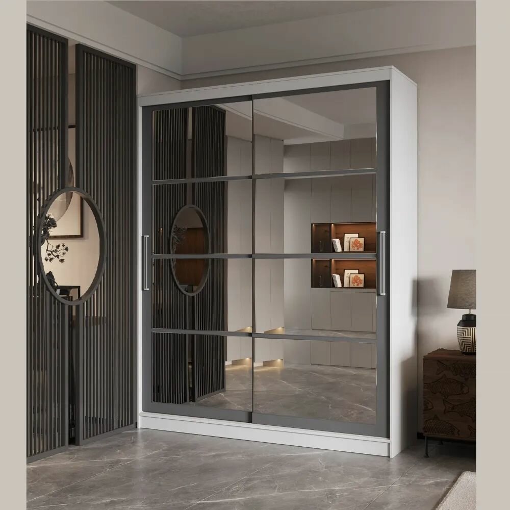 Шкаф-купе Гранд 1 1,6м Зеркало 2шт Белый/Графит