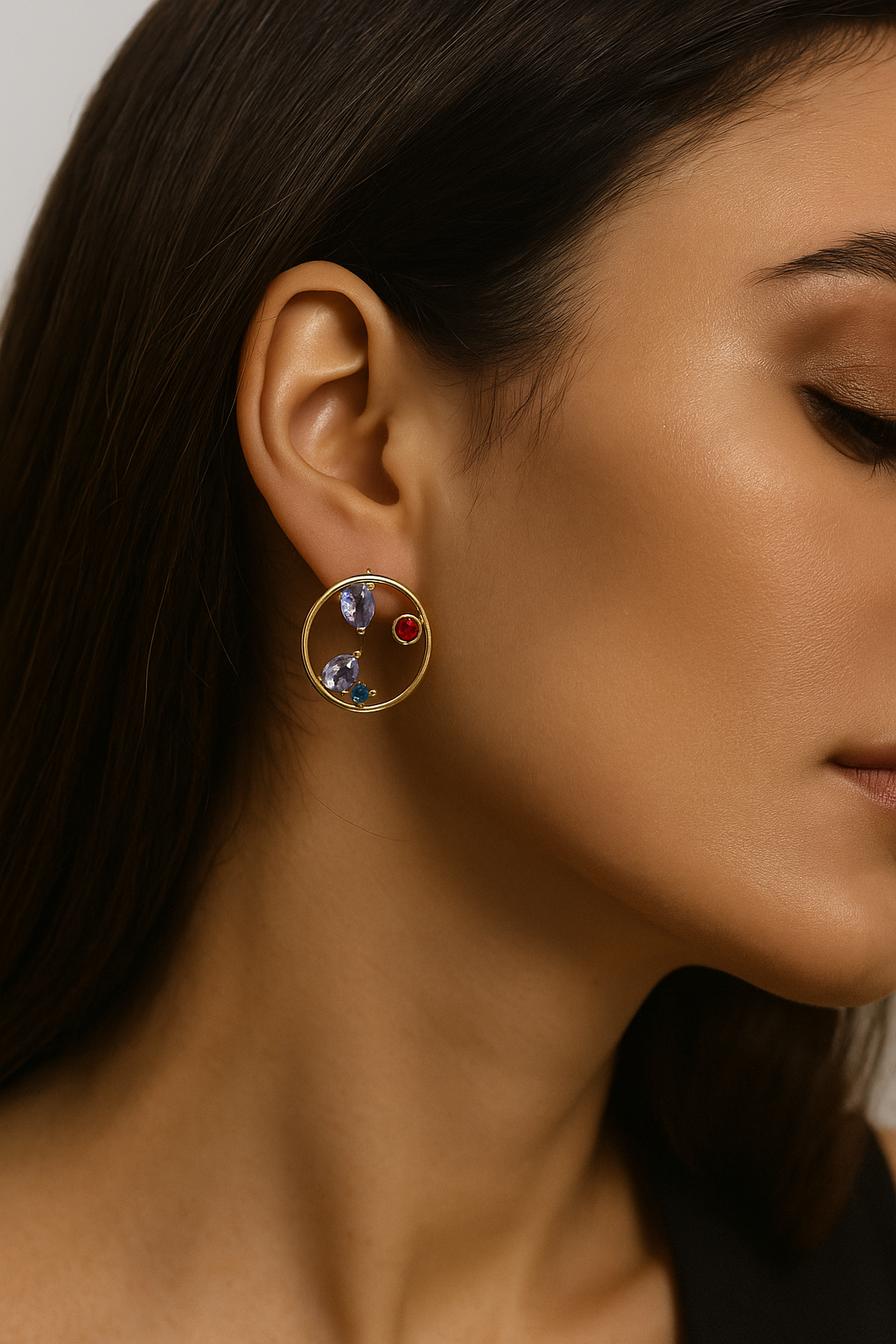 Серьги с подвесками, гранат, аметист, топаз