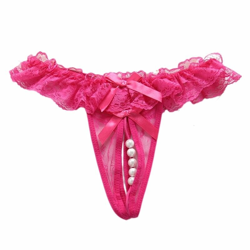 Женские кружевные стринги с открытой промежностью, розово-красные, один размер