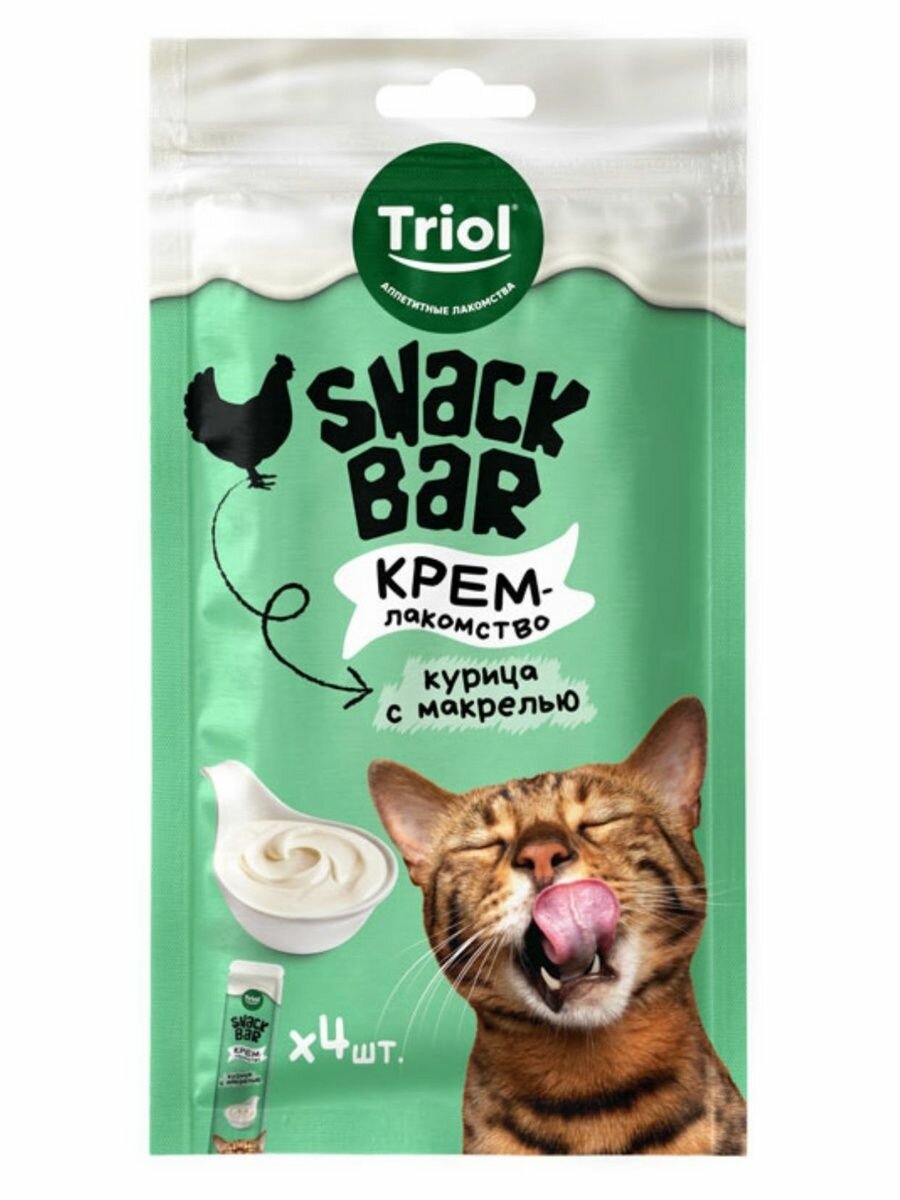 Корм для кошек влажный крем - пюре из курицы с макрелью Triol SNACK BAR, 40 гр