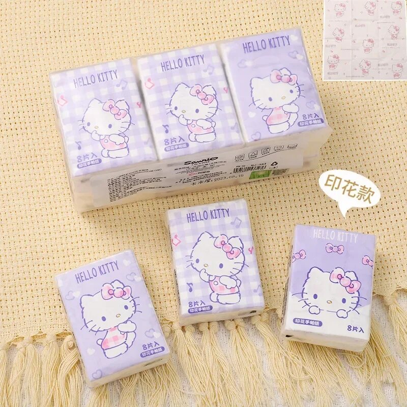 Подарочный набор для девочек: 9 шт. салфеток Hello Kitty Kawaii – салфетки с мультяшным принтом Pochacco Kawaii и портативная туалетная бумага