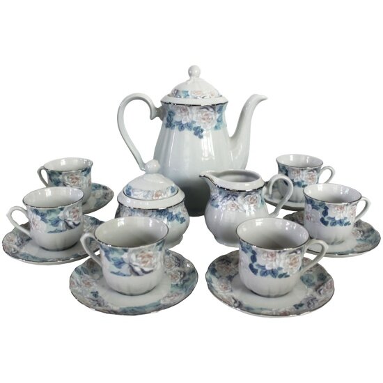 Кофейный сервиз Thun 1794 "Роза", декор "Голубая роза, отводка платина", 17 предметов, 6 персон (РОС0064)