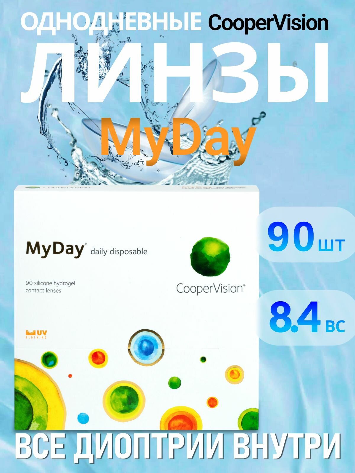Контактные линзы однодневные MyDay 90 шт -2.25 / 8.4 / Cooper Vision