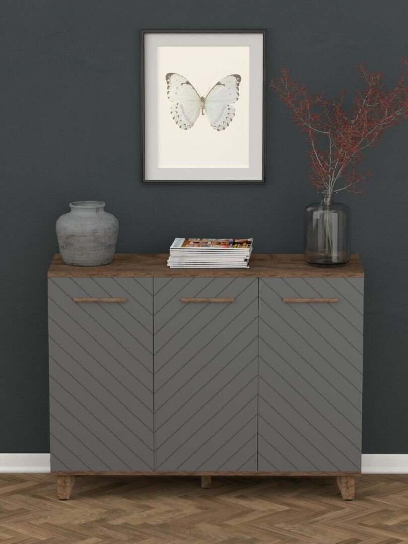 Комод с дверцами Стокгольм Дуб Самдал /Серый графит (12 Стульев)