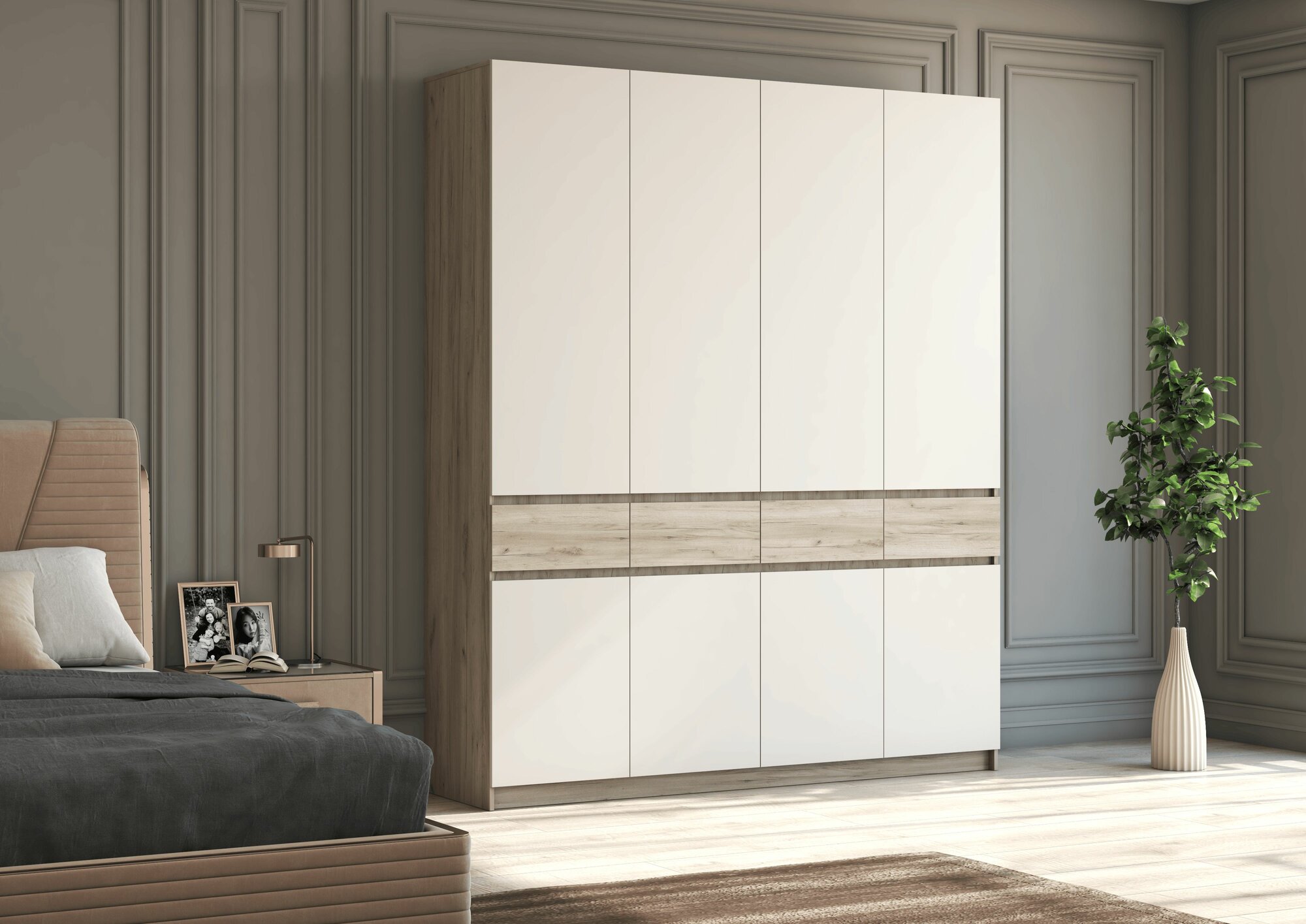 Четырехстворчатый шкаф Бостон ШК-004 ЛДСП Дуб крафт золотой/Кашемир (Стиль)