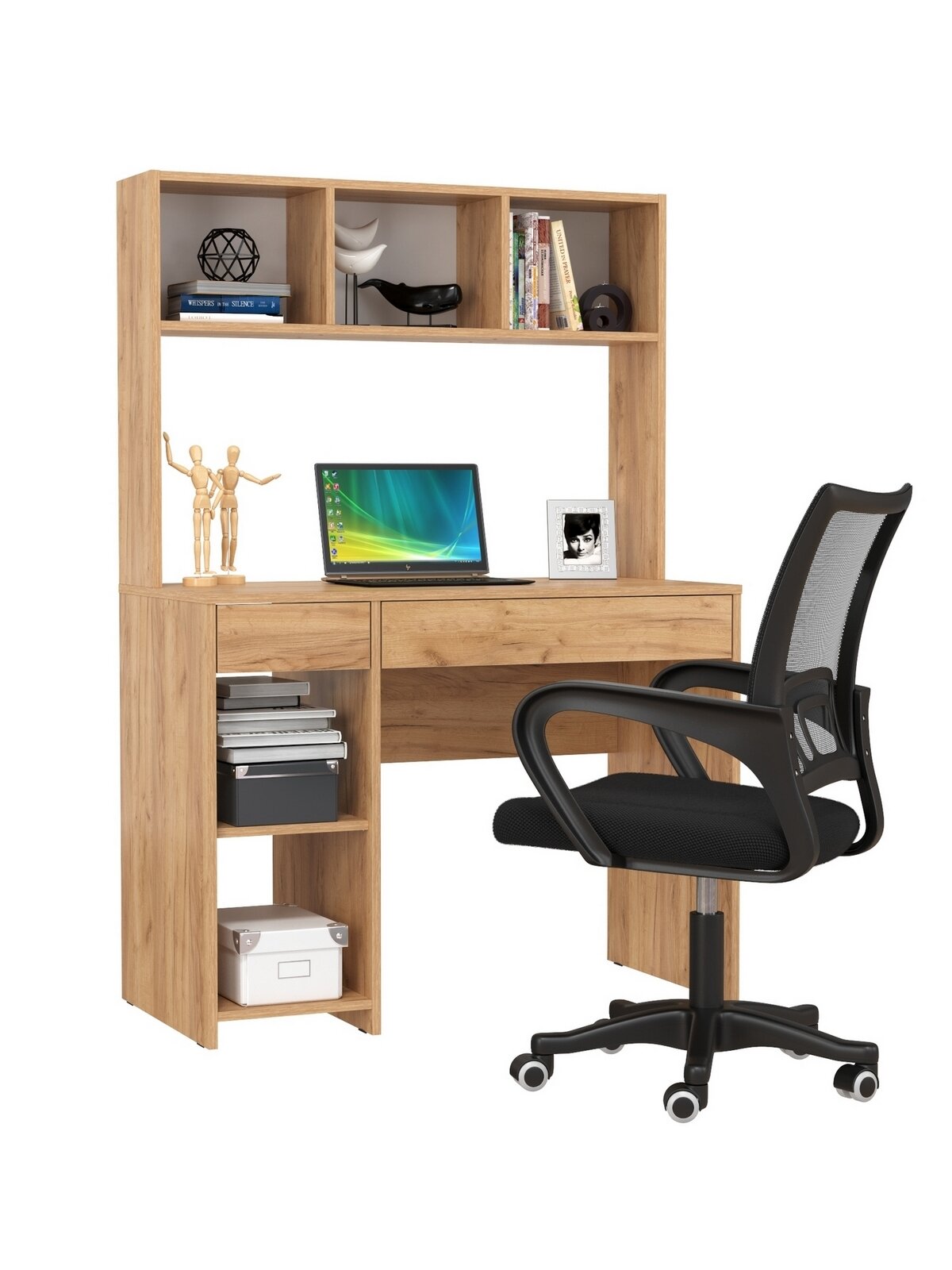 Компьютерный стол Моби Комфорт 12.77F с компьютерным креслом 103 чёрного цвета, дуб золотой, 100х49,8х147 см, ун. сб.