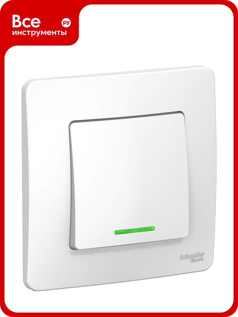 1-клавишный выключатель Systeme Electric BLANCA с подсветкой, 10А, 250B, белый BLNVS010111 для сетей до