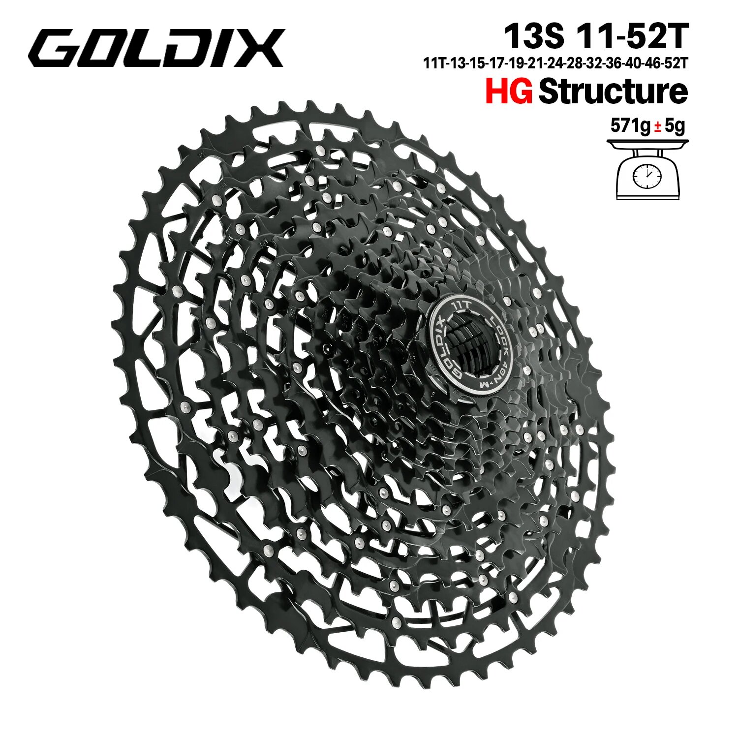 GOLDIX Ультралегкая кассета для горного велосипеда, 11 скоростей, черная