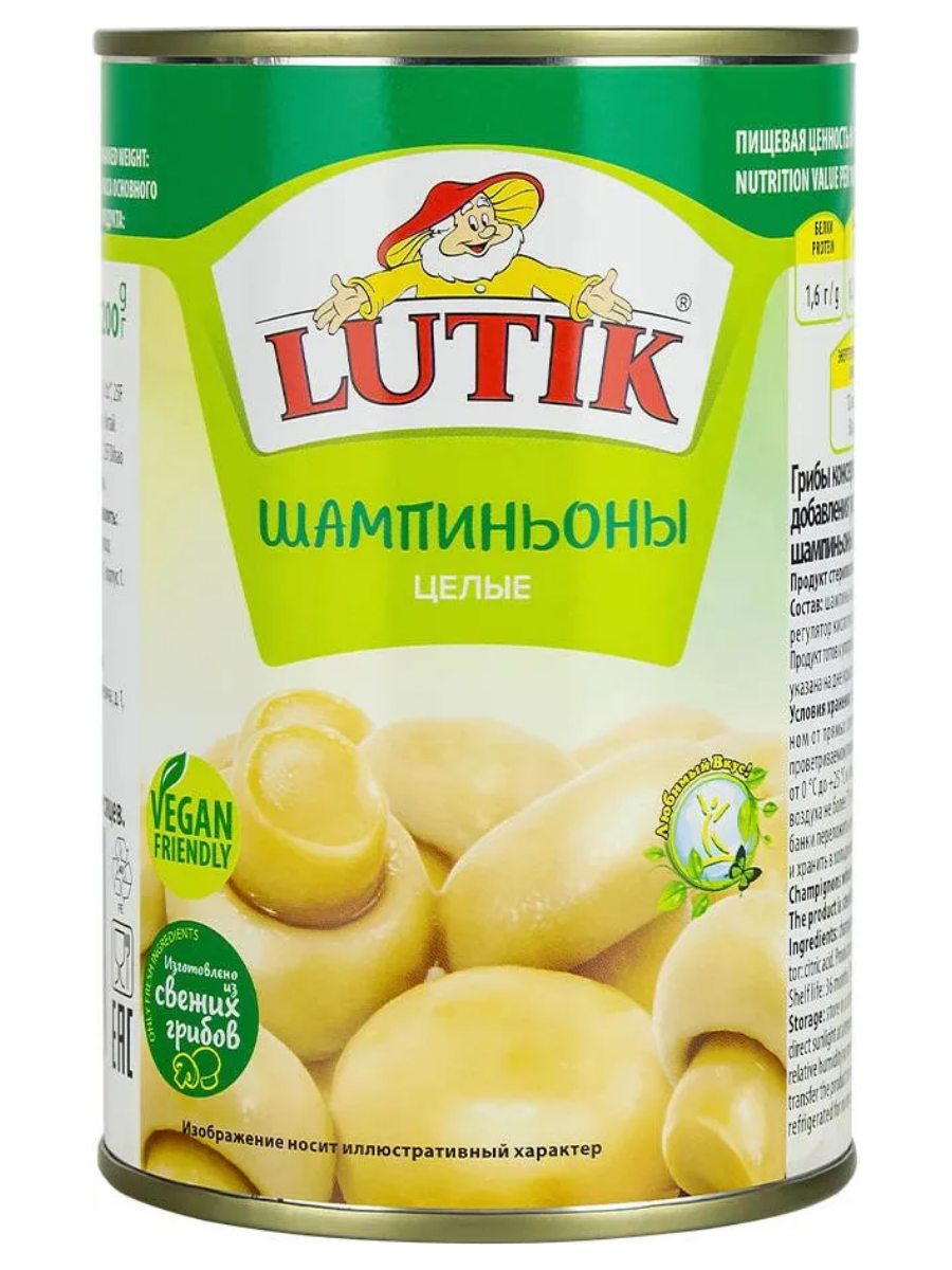Шампиньоны Lutik целые, консервированные 425 мл