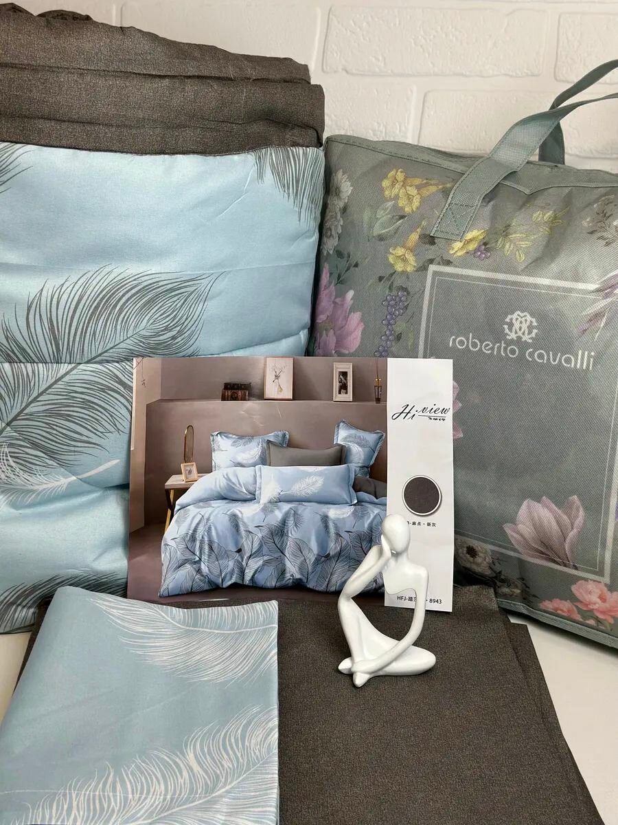 Постельное белье с готовым одеялом, евростандарт, хлопок/вискоза, всесезонное