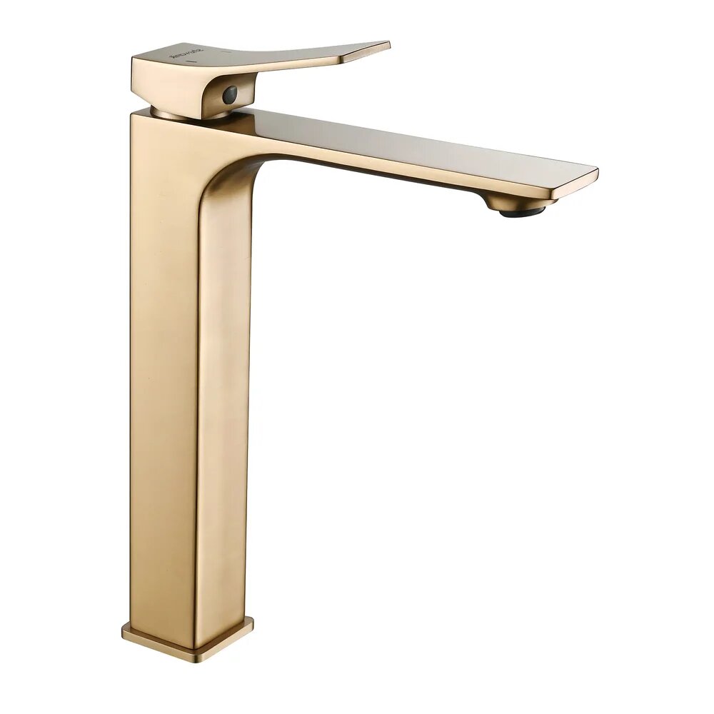 Смеситель для раковины Shevanik S6111G золотой, матовый, кран для ванной в раковину, из латуни, рычажный, с керамическим картриджем, с функцией экономии расхода