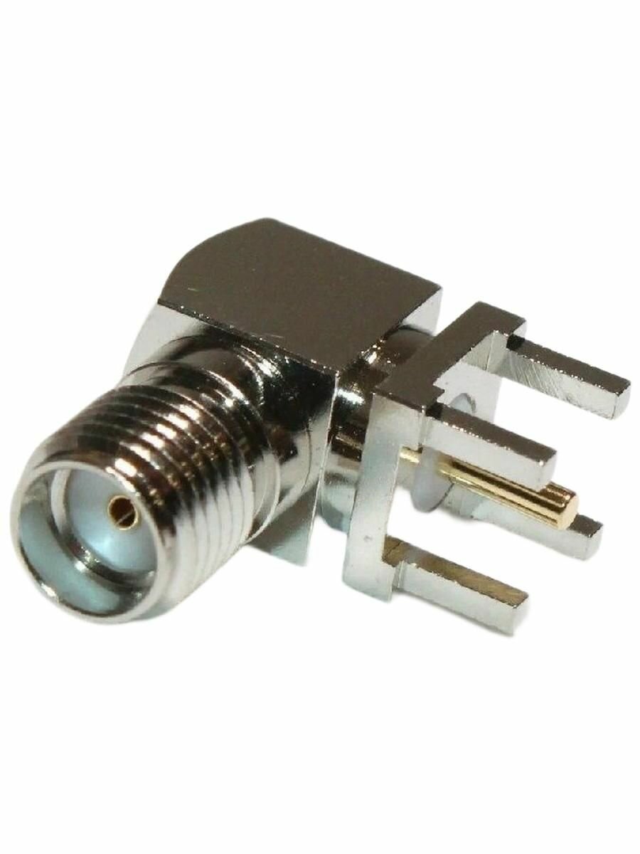 Разъем угловой SMA female на плату под пайку, 4-ре контакта, серебристый