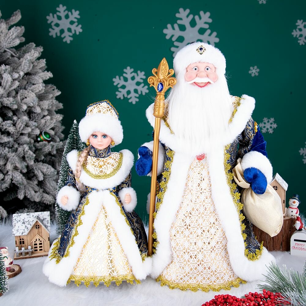 Фигурка Дед мороз под елку 50 см/35cm музыкальный дедушка мороз, синий 2 шт