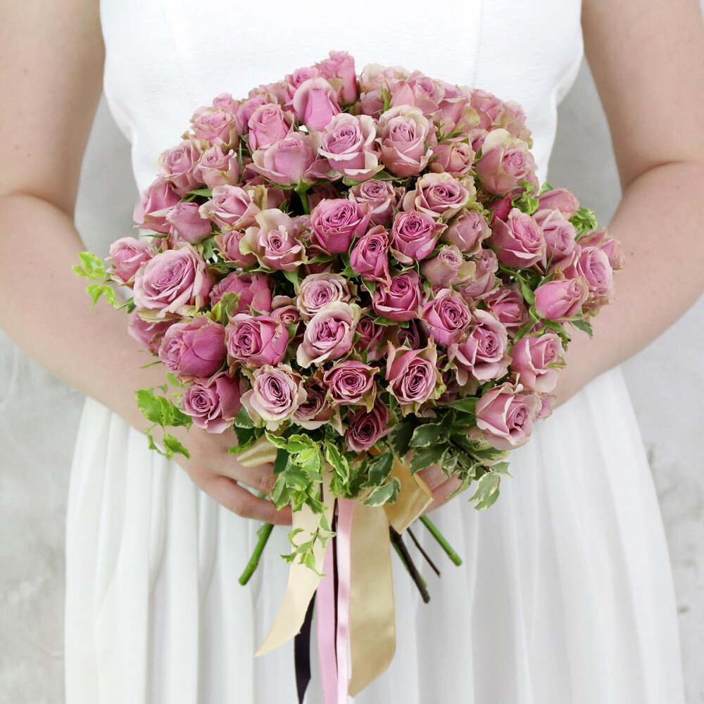 Букет невесты "Букет Маркет", роза, питтоспорум, 30 см, сиреневый, сборка на стеблях