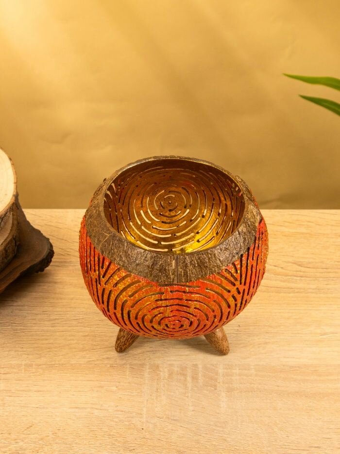 Подсвечник из кокоса, 15 15 13 см, красный