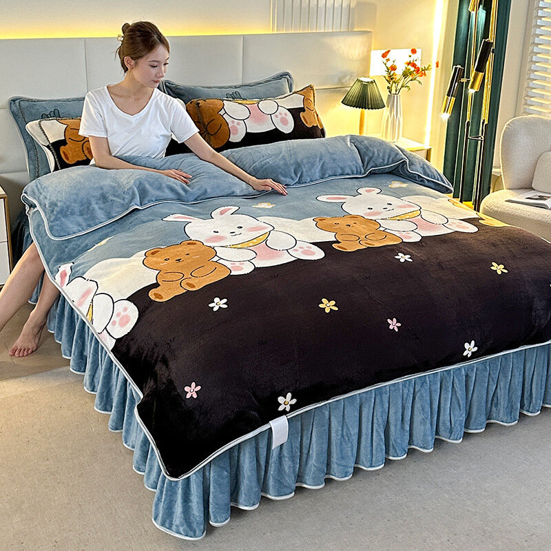 Комплект из четырёх предметов из утолщённого молочного флиса, тёплый комплект из трёх предметов из кораллового флиса, пододеяльник из флиса норки, комплект из четырёх предметов в виде подзорной трубы,200*230cm