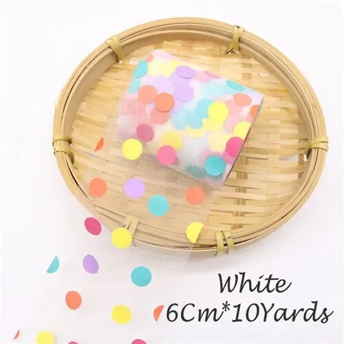 Полиэстерная тюлевая ткань YINGYUYUAN в горошек, 6/13 см, 10 ярдов Белый, White 6cmx10Y