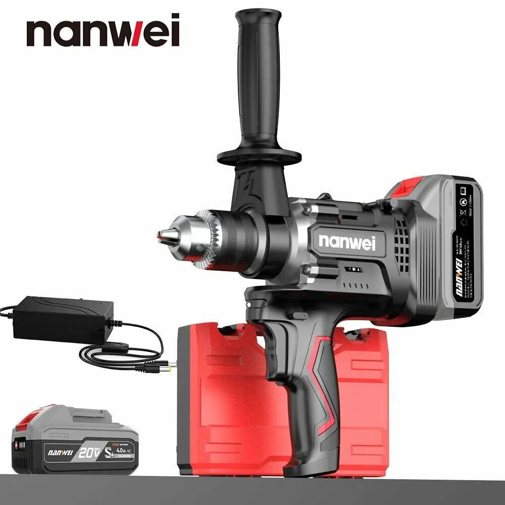 220Нм Бесщеточный электрический шуруповерт NANWEI для сверления льда, размер патрона 16 мм Аккумулятор 4.0ahx2
