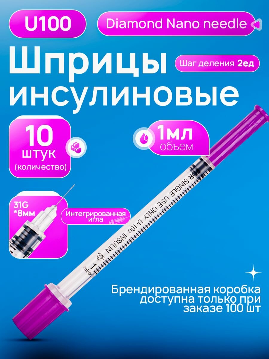 Инсулиновый шприц U100 1 ml 31G*8 mm 10шт