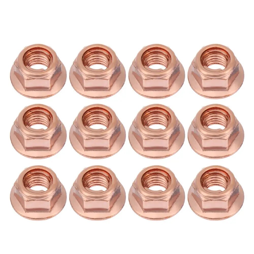 12 шт, шестигранная зубчатая гайка из углеродистой стали с медным покрытием