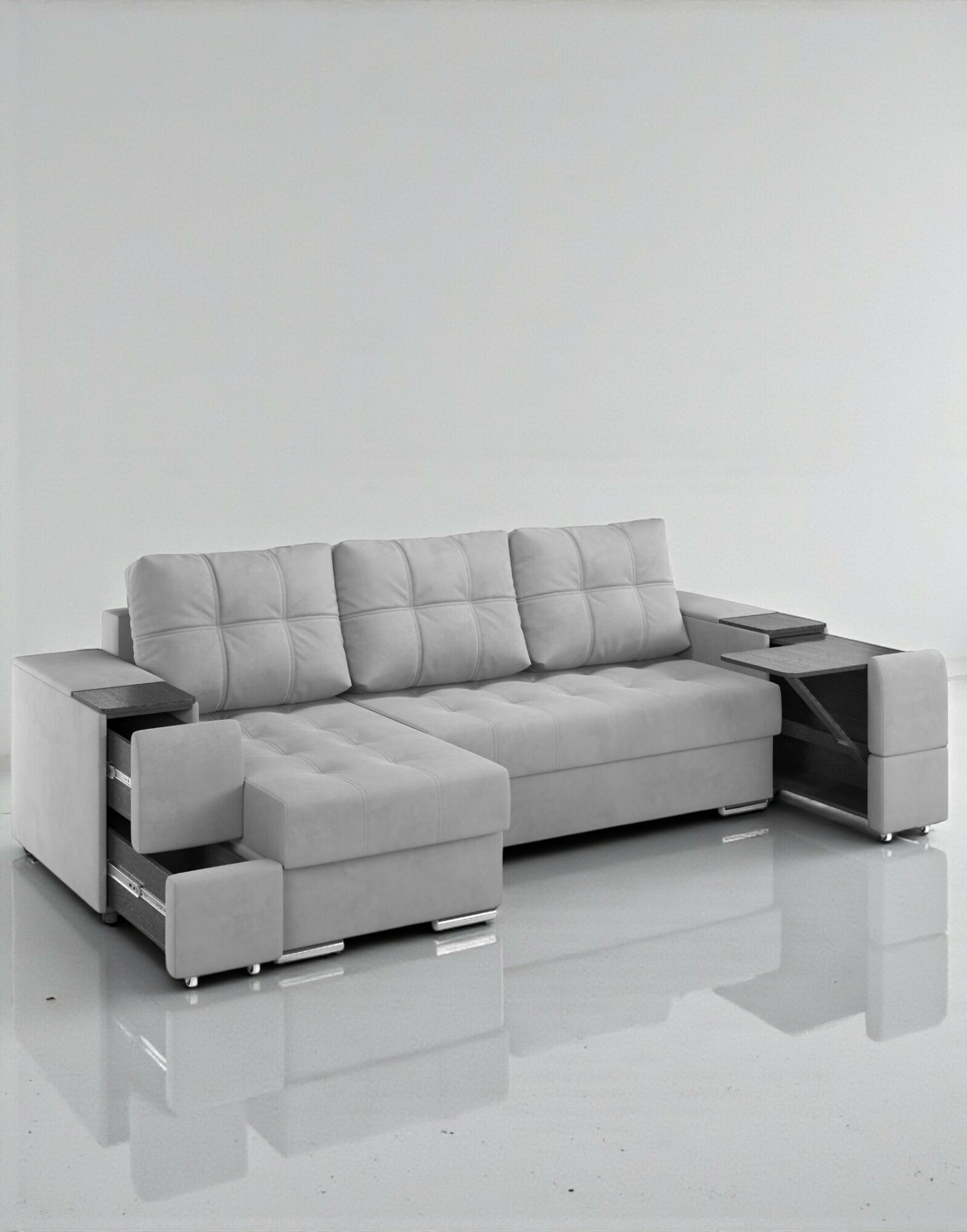 Угловой диван Бруклин, пантограф, независимый пружинный блок, металлический каркас, с журнальным столиком