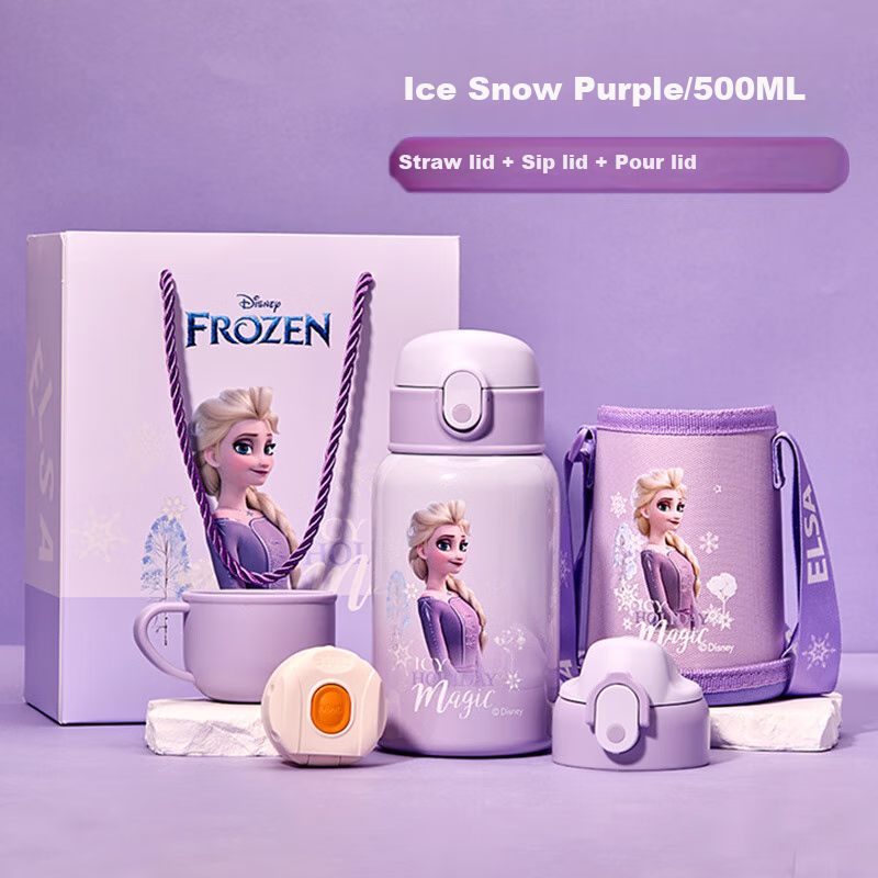 Disney Kids Insulated Cup with Straw 316 Stainless Steel Large Capacity Water Bottle for Boys and Girls Elementary School Students Portable Three-Lid Water Cup