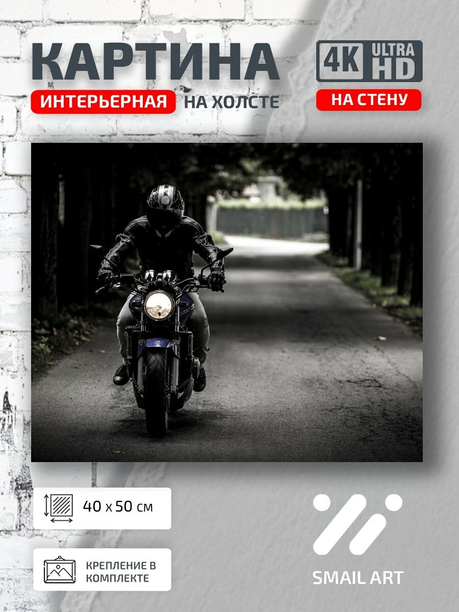 Картина на холсте интерьерная 40 на 50 на стену Байкерский мотоцикл для спальни атмосфера