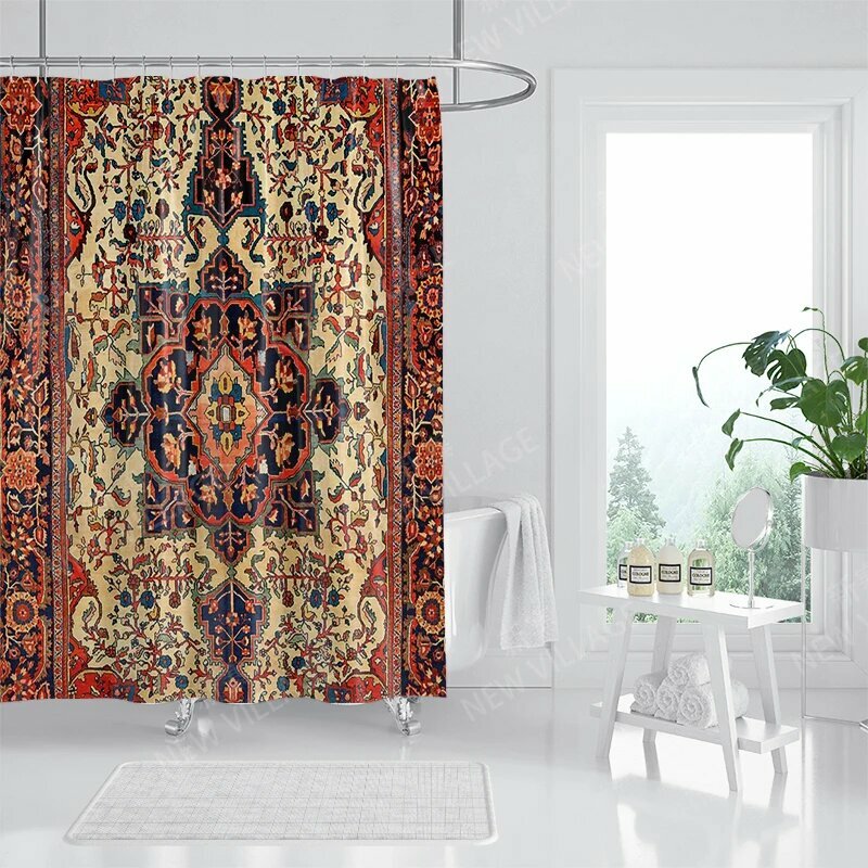 Водонепроницаемая душевая занавеска из полиэстера Boho 180x200 см, W180XH180cm, Бордовый