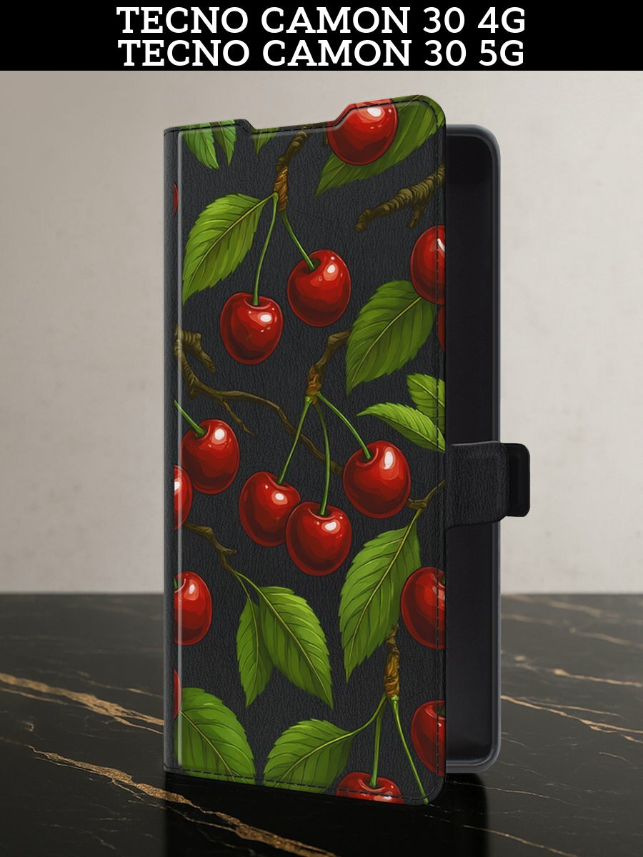 Чехол-книжка на Tecno Camon 30 4G (Текно Камон 30 4G) с картой с вишней