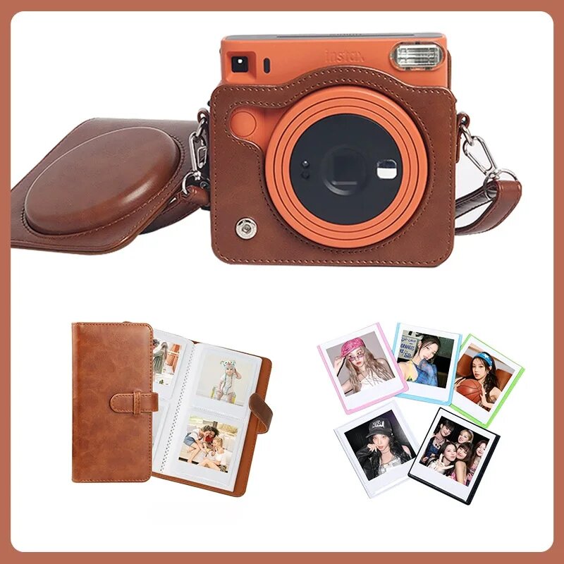 Однотонный кожаный чехол для Fujifilm Instax Square SQ1 Brown Set 1