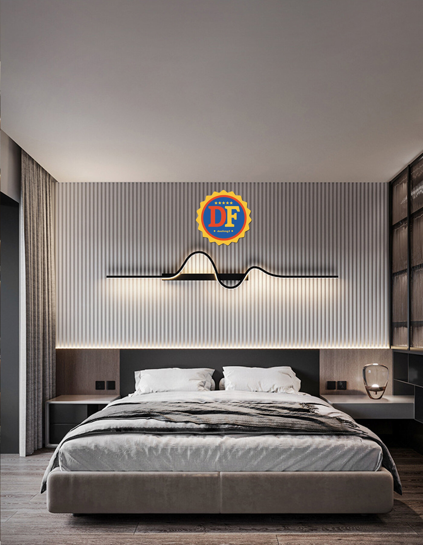 Волнообразный светильник 100 см для гостиной — постиндустриальный бра 22 Вт, алюминиевый, Нейтральный свет，черное