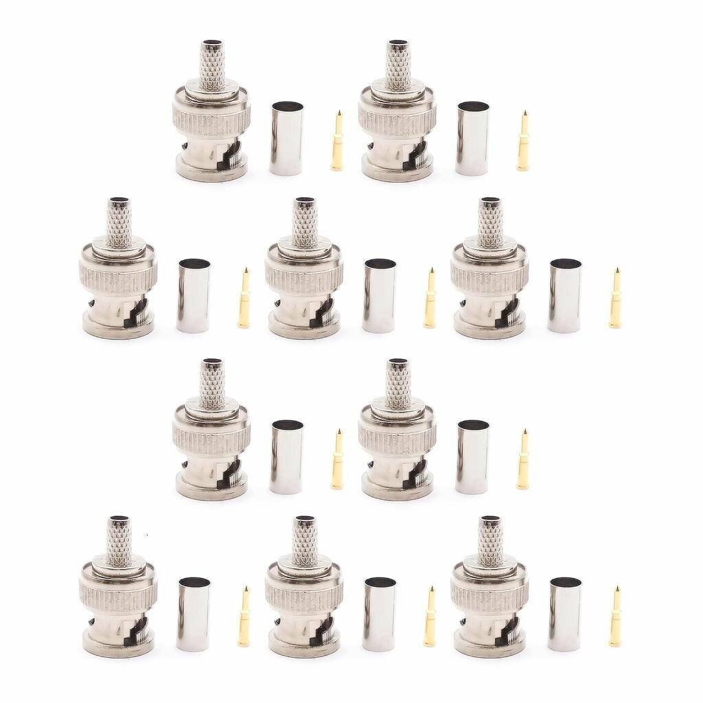 BNC-коннектор 50Ом для кабеля RG58 RG59, 10 комплектов