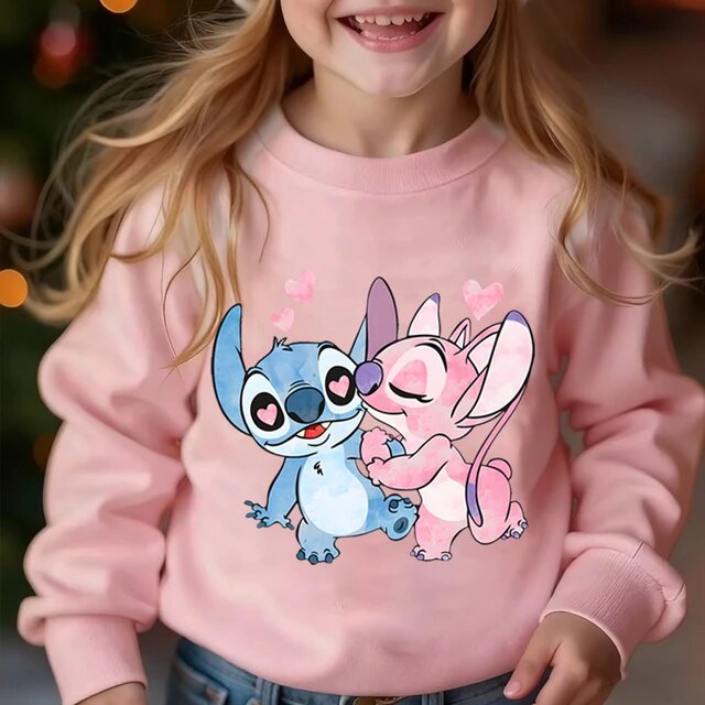 Милый свитер с длинными рукавами и рисунком Стича ко Дню святого Валентина, украшенный очаровательным рисунком в виде сердца, модный свитер в форме сердца ко Дню святого Валентина.