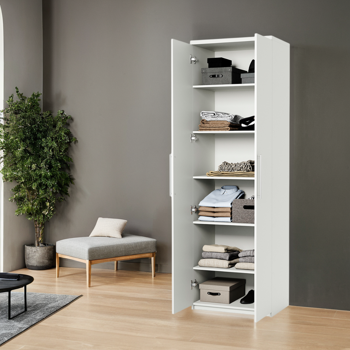 Шкаф с полками Ритм МП-21 100х45х240 см, распашной, в прихожую, лдсп Белый текстурный