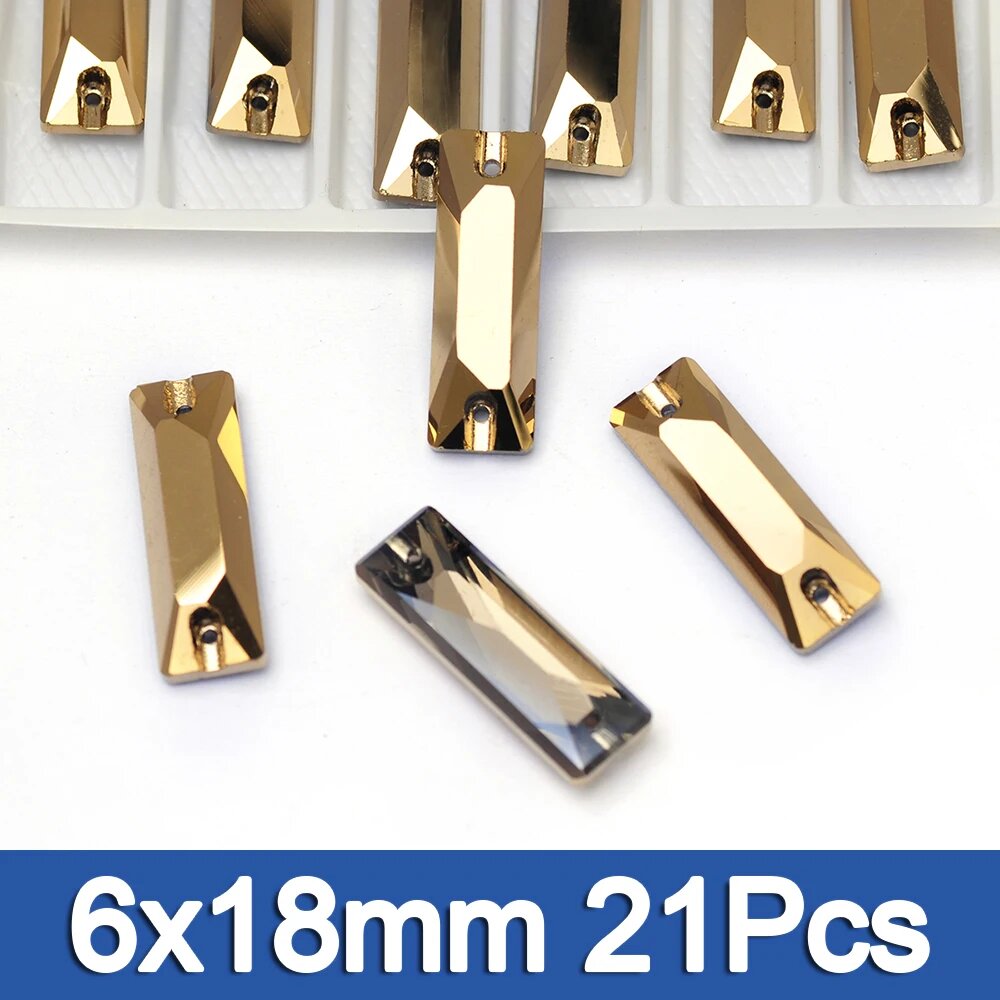 Стразы Baguette 6x18mm, 21шт, золотистый