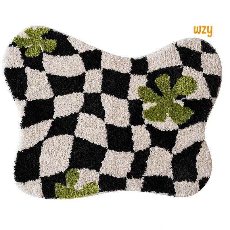 Нестандартная сетка коврик для ванной , Черно-белый плед, флокированный 40x60CM