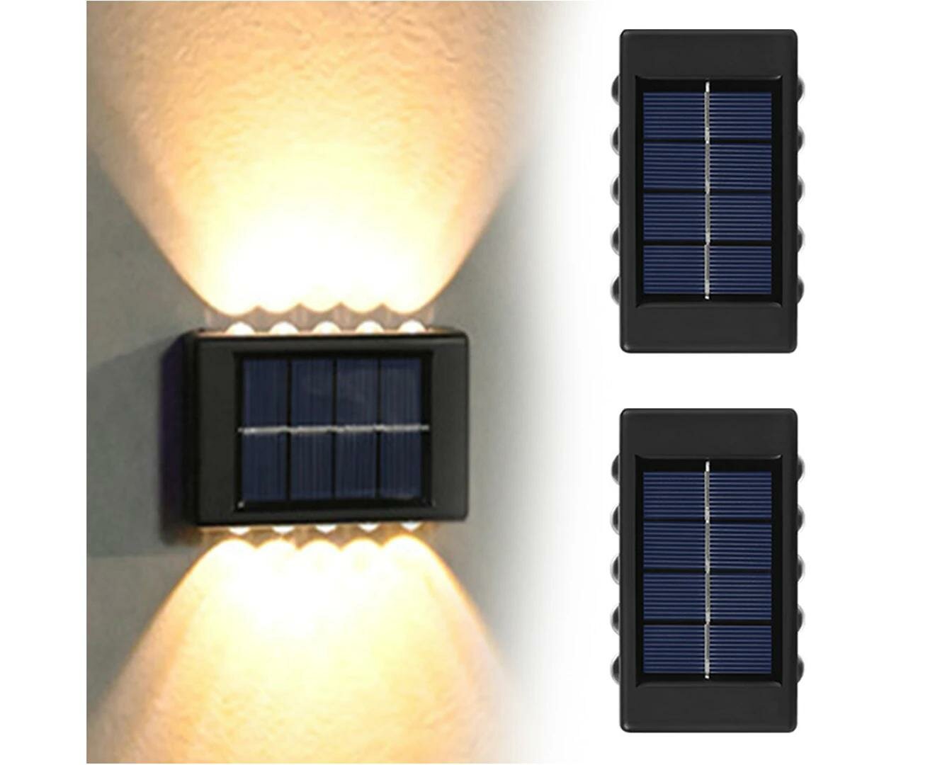 2 Pack Светы на солнечном батарее для стены 10LED Водонепроницаемые Садовые Уличные Огородные Дворовые - Тепло-белый
