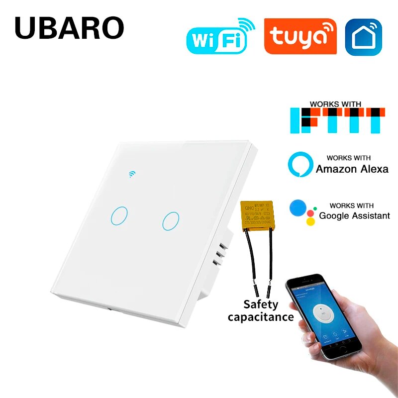 UBARO Панель из закаленного стекла ЕС/Великобритании Tuya Wi-Fi Smart Touch Switch Голосовой Google Home Alexa Alice App Remote Smart Button AC160-240V