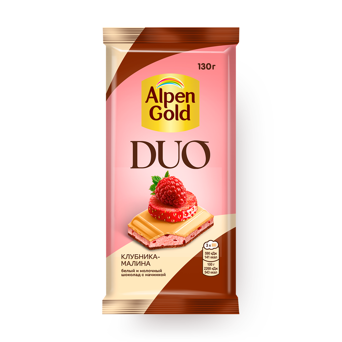 Шоколад белый и молочный Alpen Gold Duo с клубничной начинкой и фруктовыми кусочками
