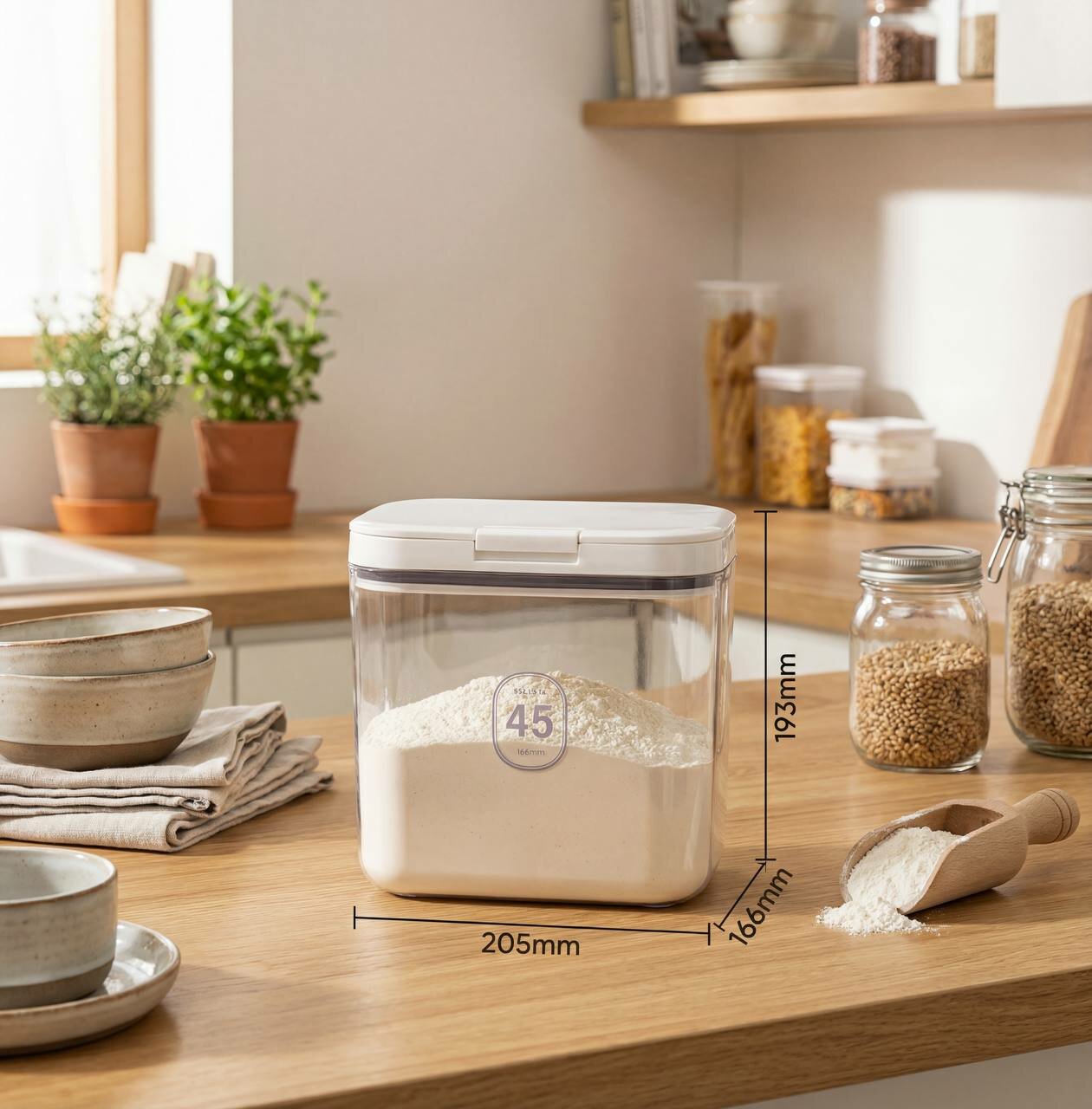 Контейнер-органайзер с крышкой на 4.5литра, DAENERO, для сыпучих продуктов, муки, сахара, порошка для стирки, банка, емкость, идеально впишется в любой интерьер на кухне